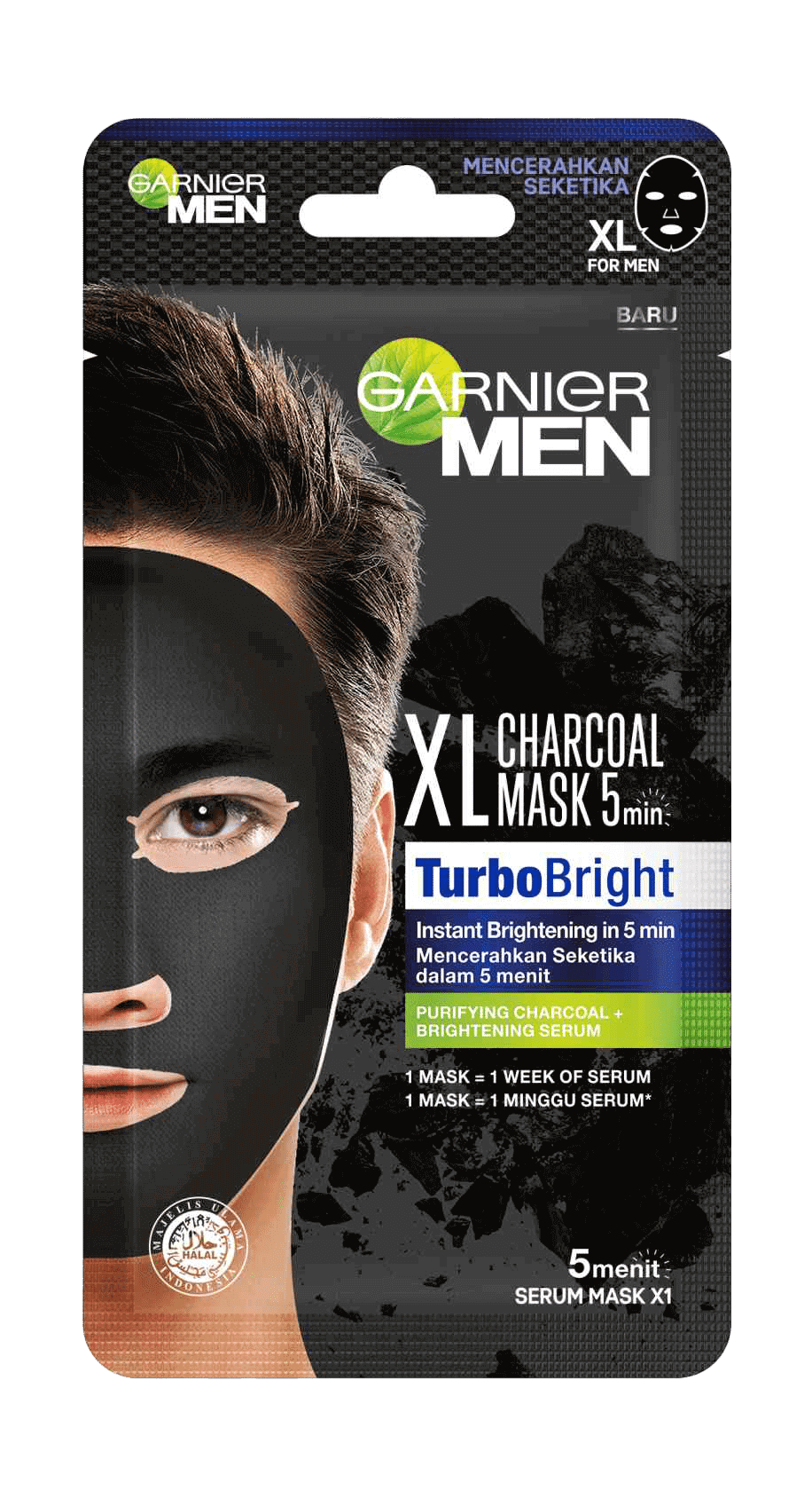 Garnier Men XL Charcoal Tissue Mask | Masker Pencerah Wajah